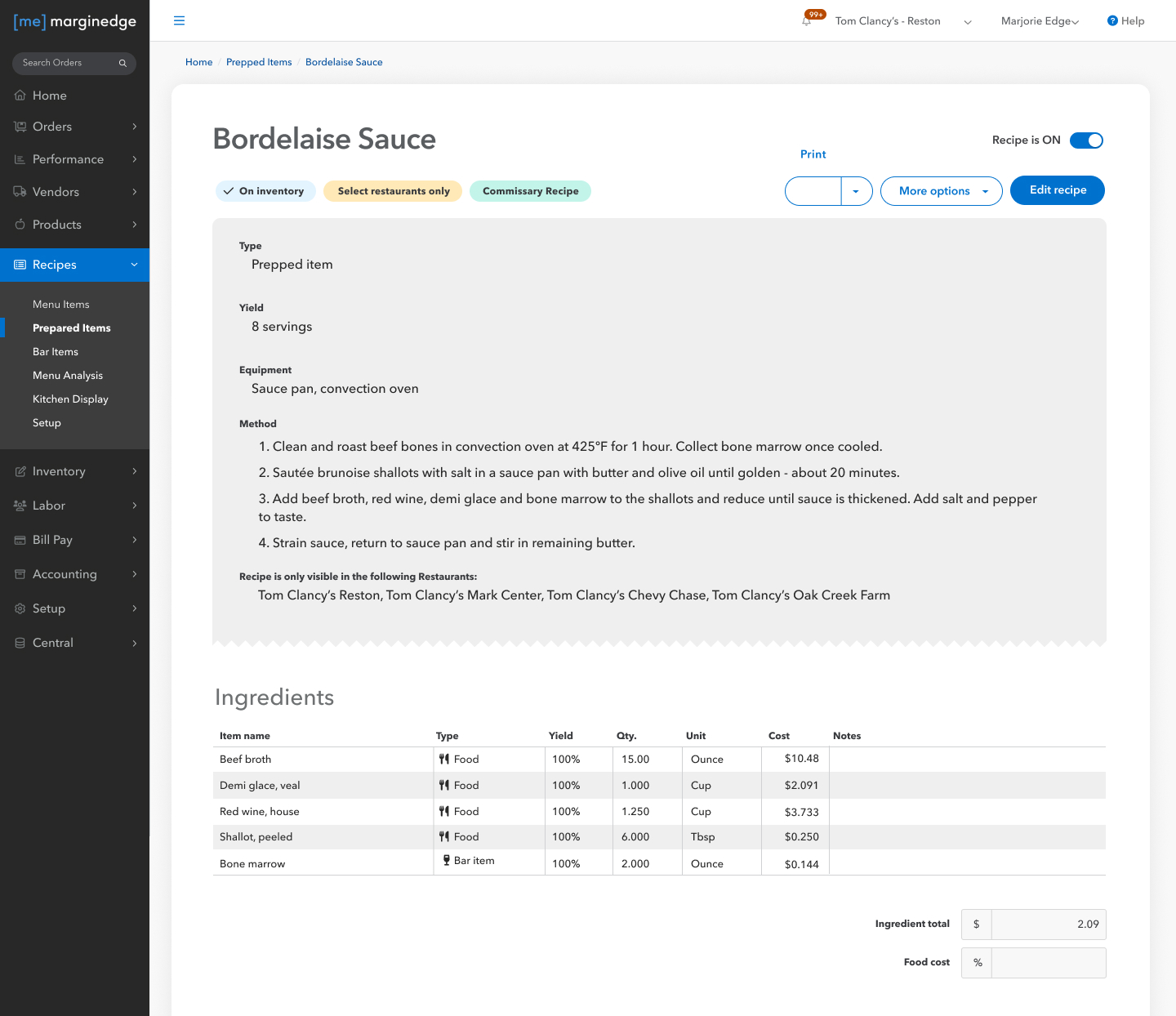 Restaurant plate and menu costing 101